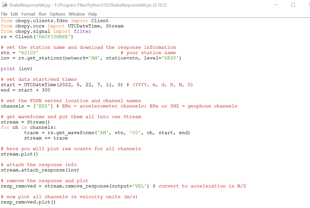 Obspy and Instrument Response - Developers - Raspberry Shake