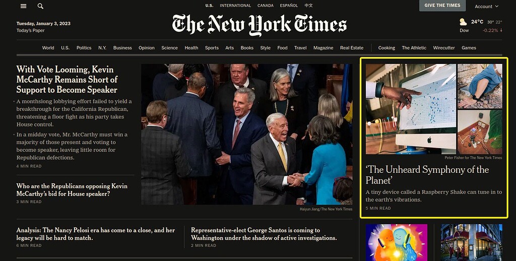 On The Front Page of the New York Times! - Announcements - Raspberry Shake